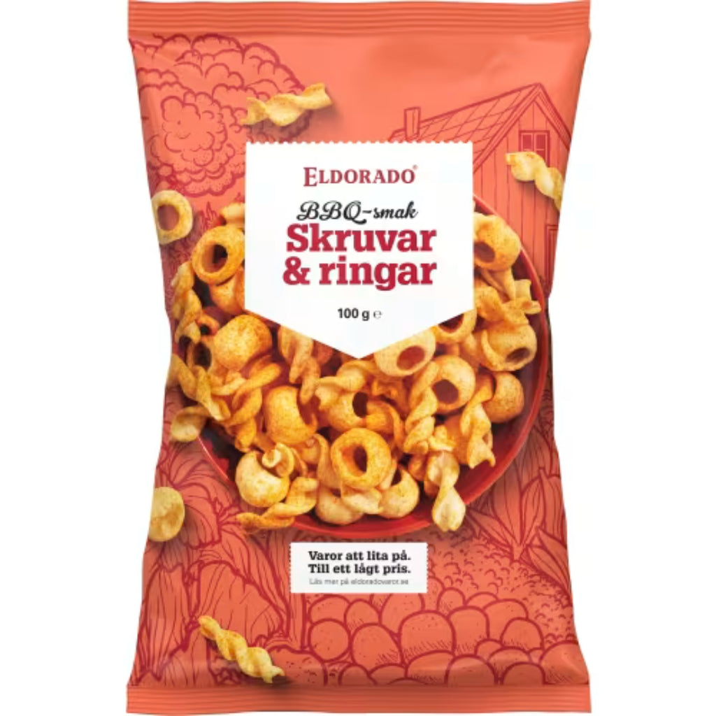 Eldorado Skruvar&ringar Bbq - Twists and Rings with BBQ Flavor 100g