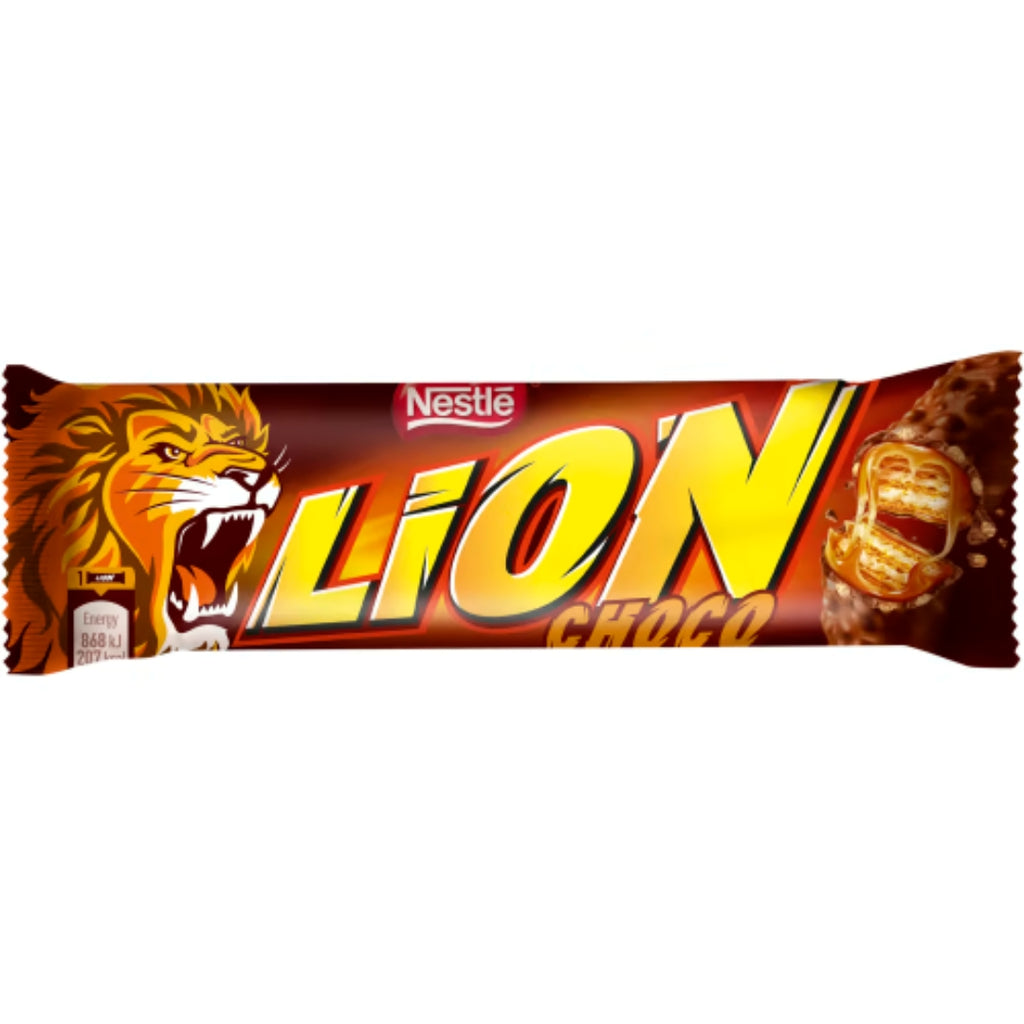 Nestlé Lion - Crispy Wafer, Caramel, and Crunchy Cereals, covered in