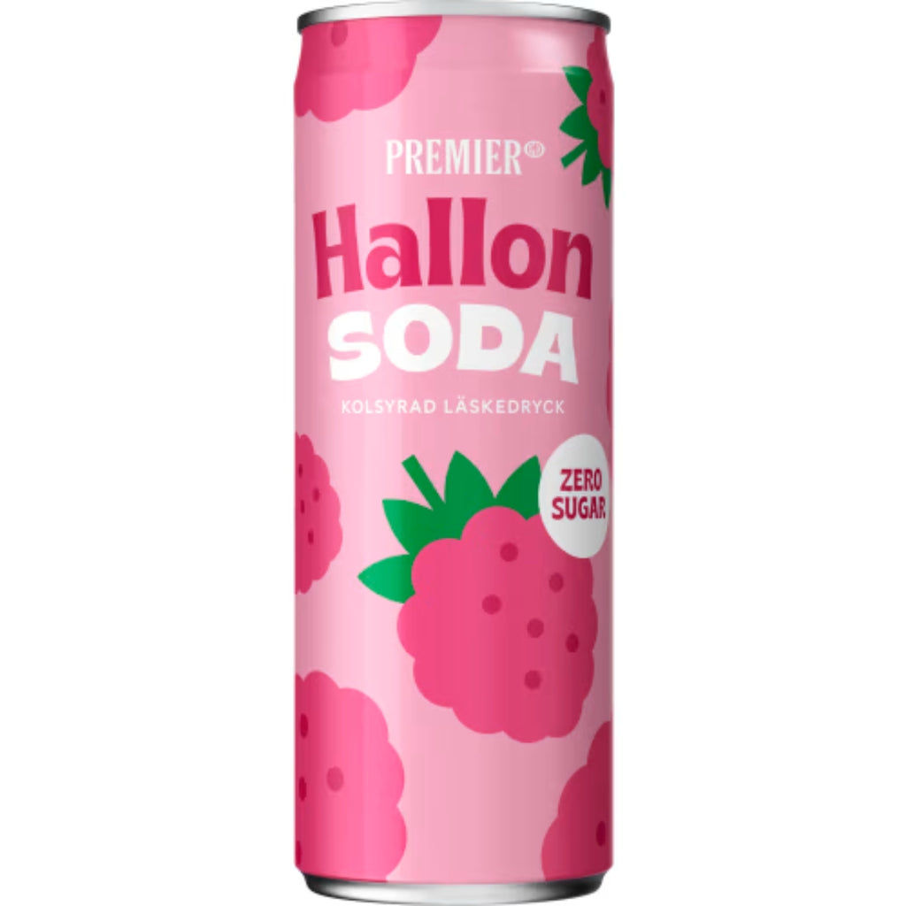 Premier Hallonsoda Zero Läsk burk - Sugar-Free Carbonated Soft Drink w